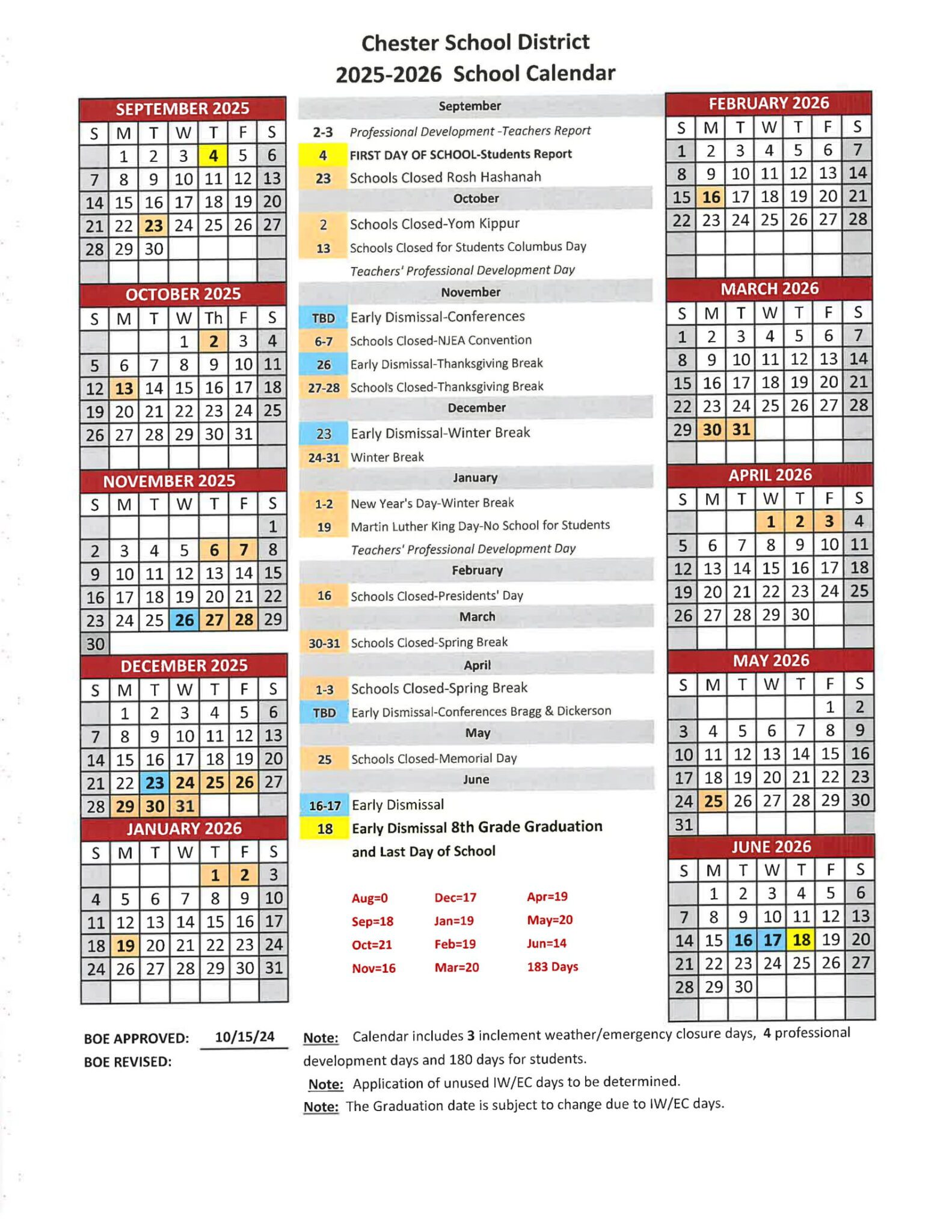 Chester School District Calendar 25-26 Revised [PDF] - EduCounty