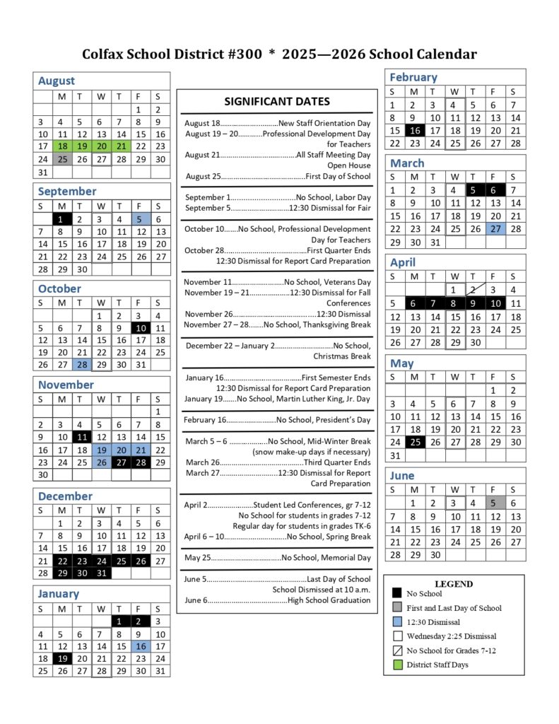 Colfax School District Calendar 25-26 Revised [PDF] - EduCounty