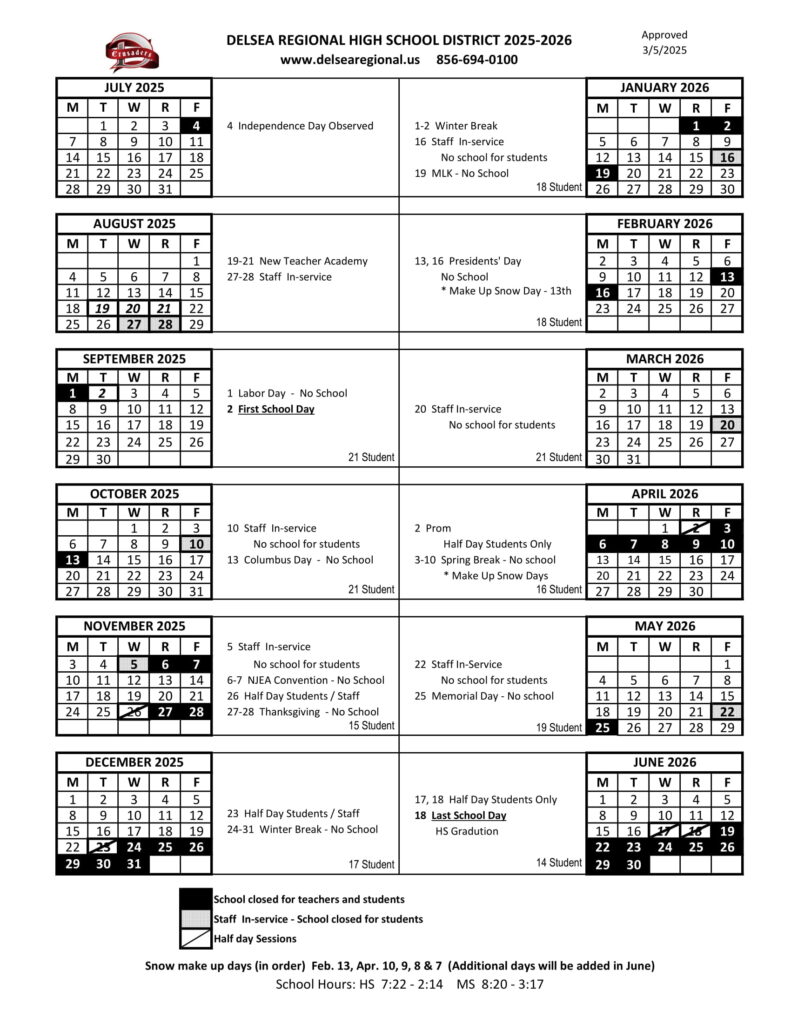 Delsea Regional High School District Calendar 25-26 Revised [PDF ...