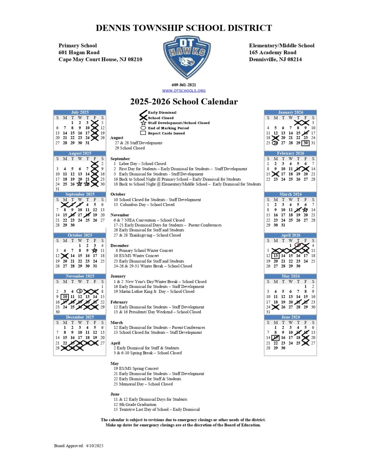 Dennis Township School District Calendar 25-26 Revised [PDF] - EduCounty