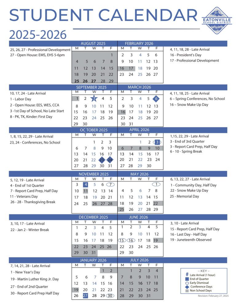 Eatonville School District wa Calendar 25-26 Revised [PDF] - EduCounty