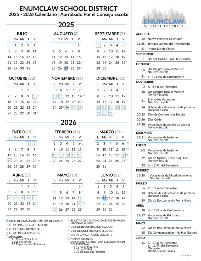 Enumclaw School district calendar 25-26 Revised [PDF] - EduCounty