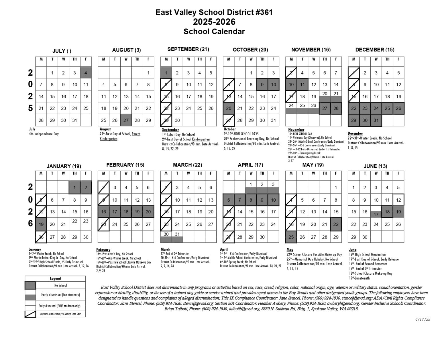 East Valley School District WA Calendar 25-26 Revised [PDF] - EduCounty
