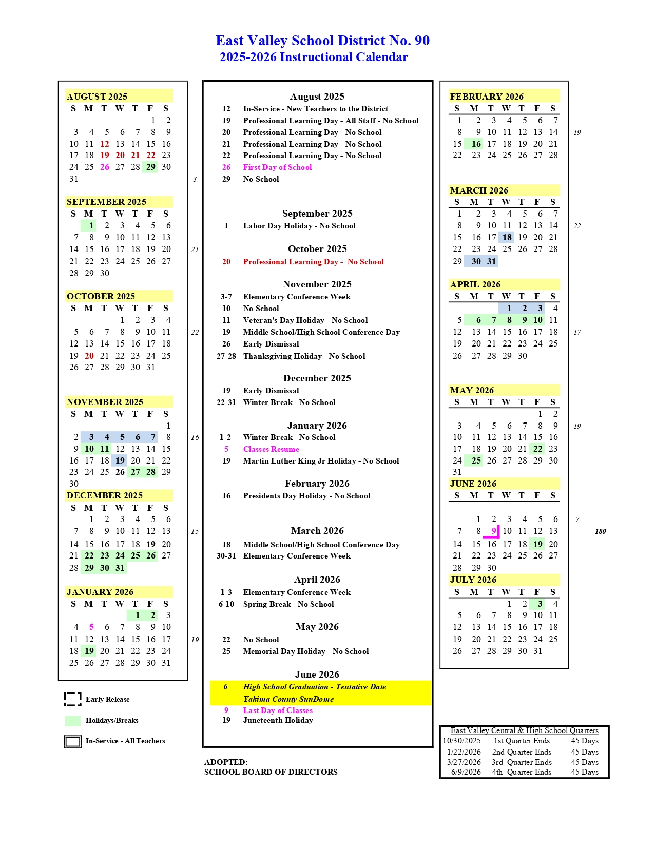 East Valley School District No. 90 Calendar 25-26 Revised [PDF] - EduCounty