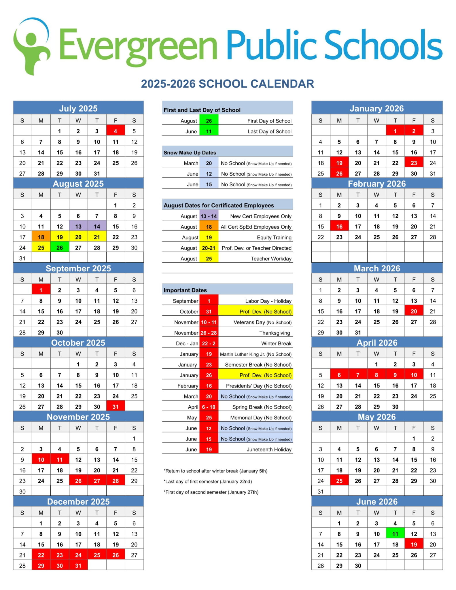 Evergreen Public Schools wa Calendar 25-26 Revised [PDF] - EduCounty