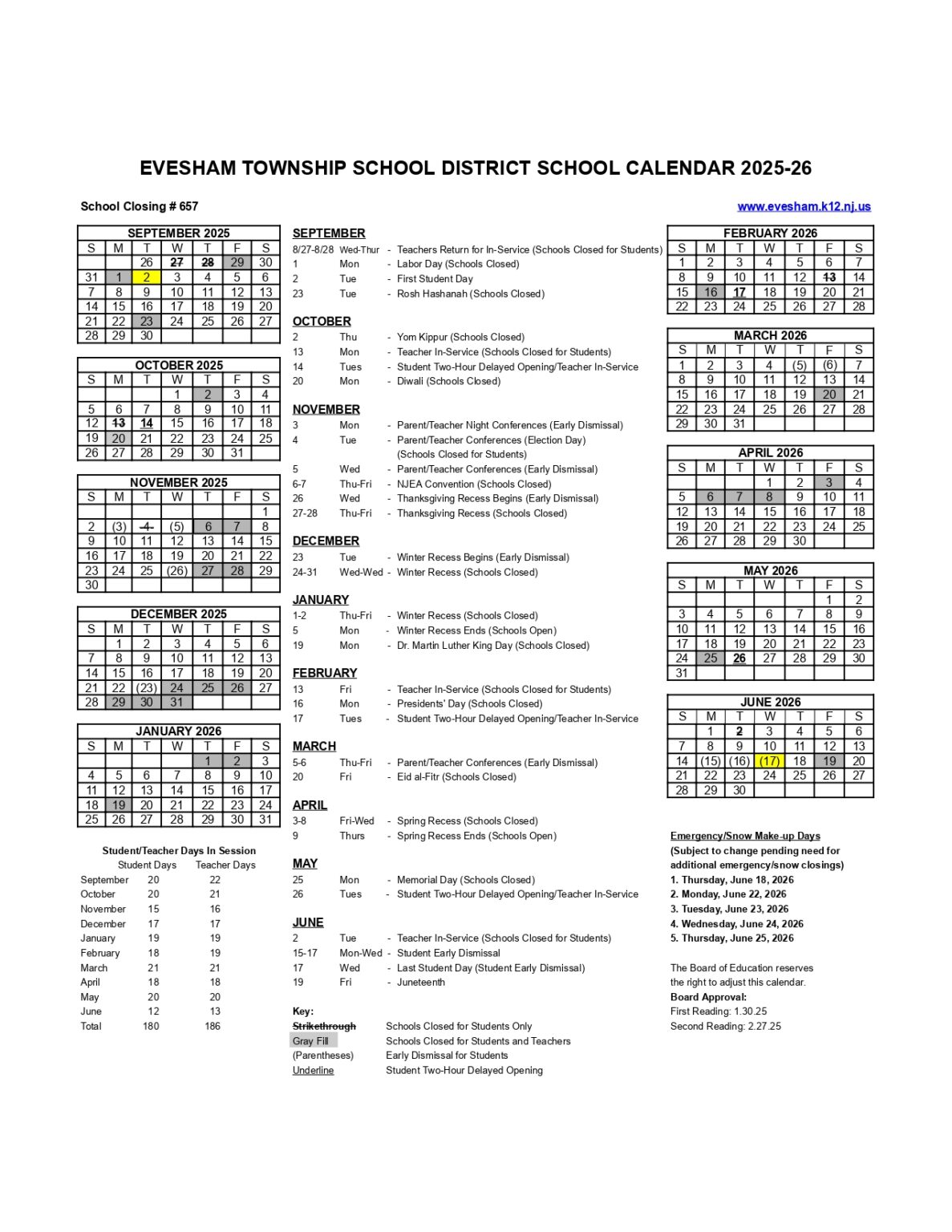 Evesham Township School District Calendar 25-26 Revised [PDF] - EduCounty