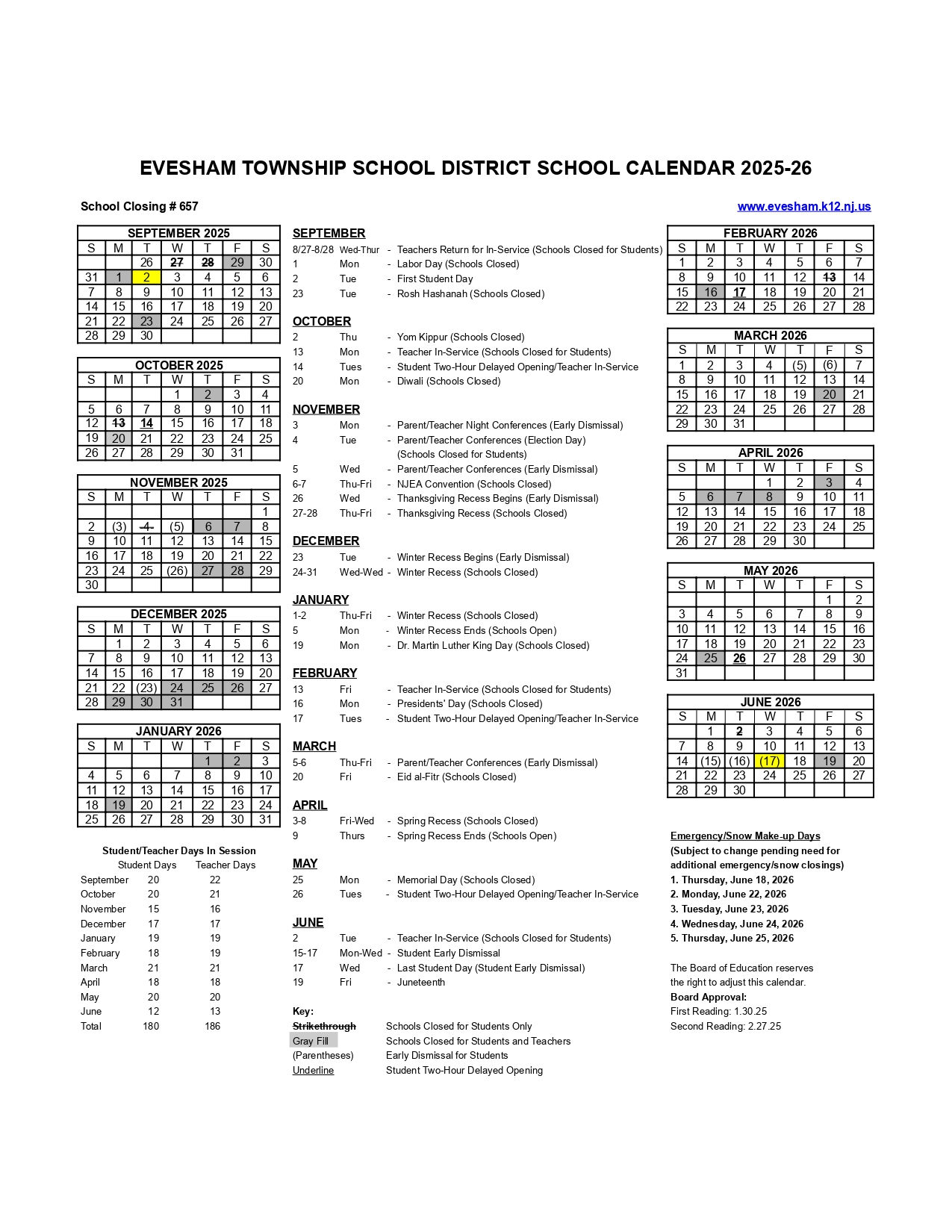 Evesham Township School District Calendar 25-26 Revised [PDF] - EduCounty