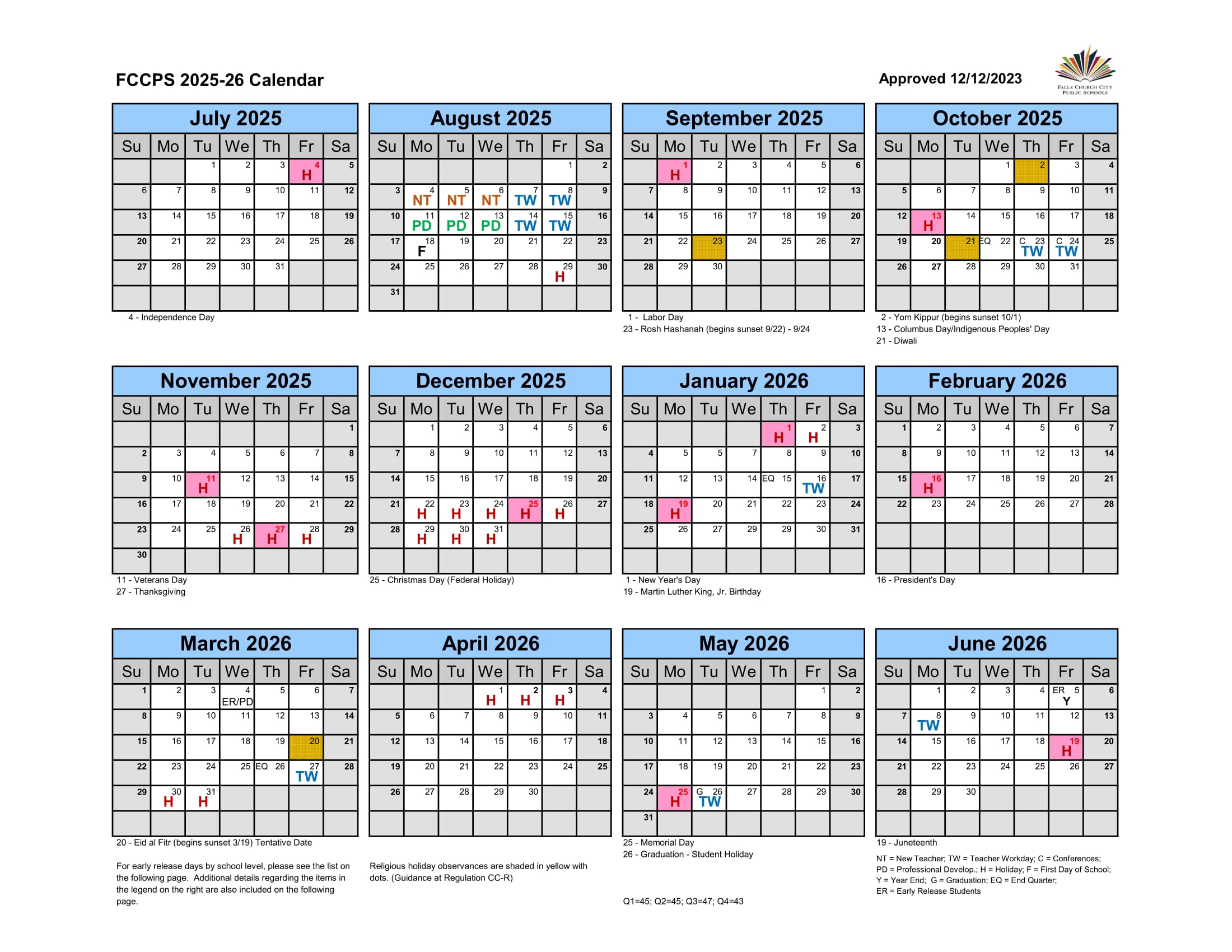 Falls Church City Public Schools Calendar 25-26 Revised [PDF] - EduCounty