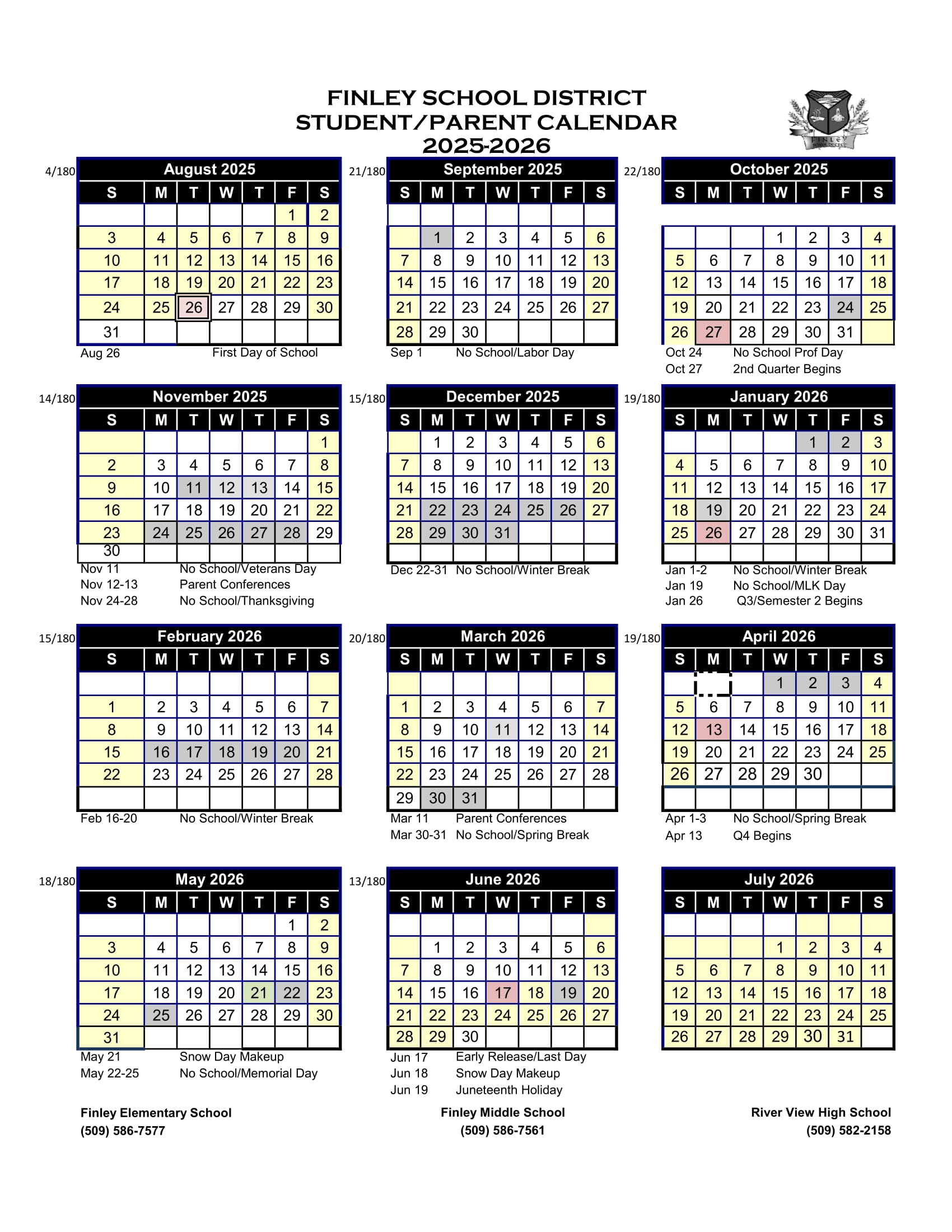 FINLEY SCHOOL DISTRICT Calendar 25-26 Revised [pdf] - EduCounty