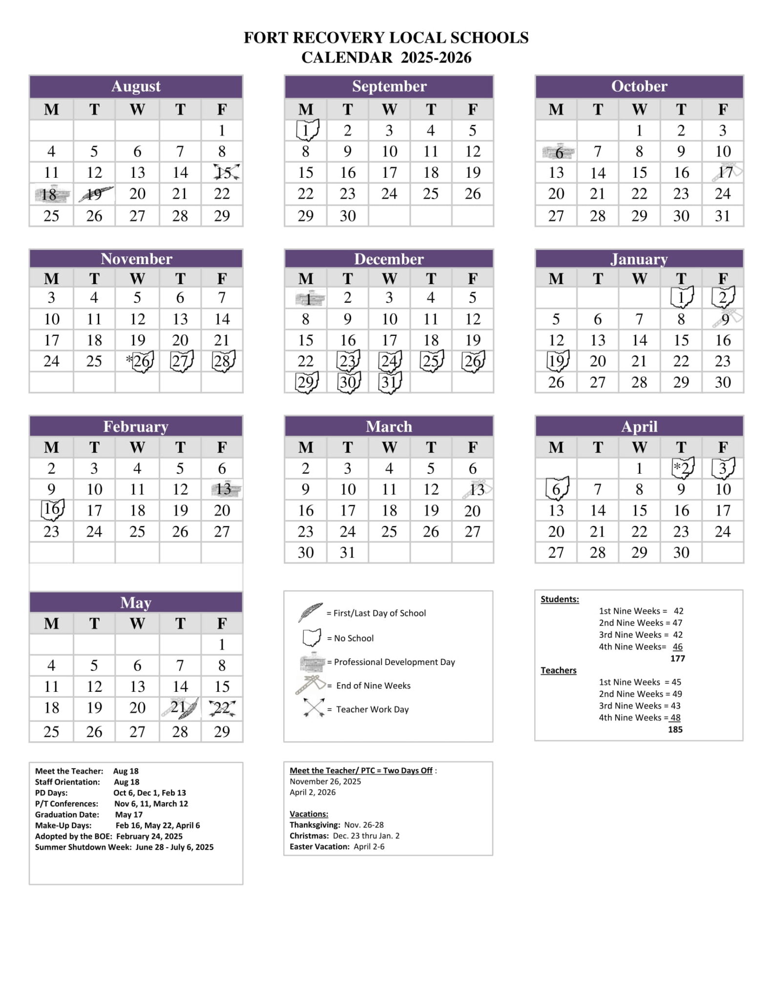 FORT RECOVERY LOCAL SCHOOLS Calendar 25-26 Revised [PDF] - EduCounty