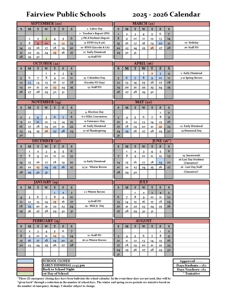 Fairview Public School Calendar 25-26 Revised [PDF] - EduCounty