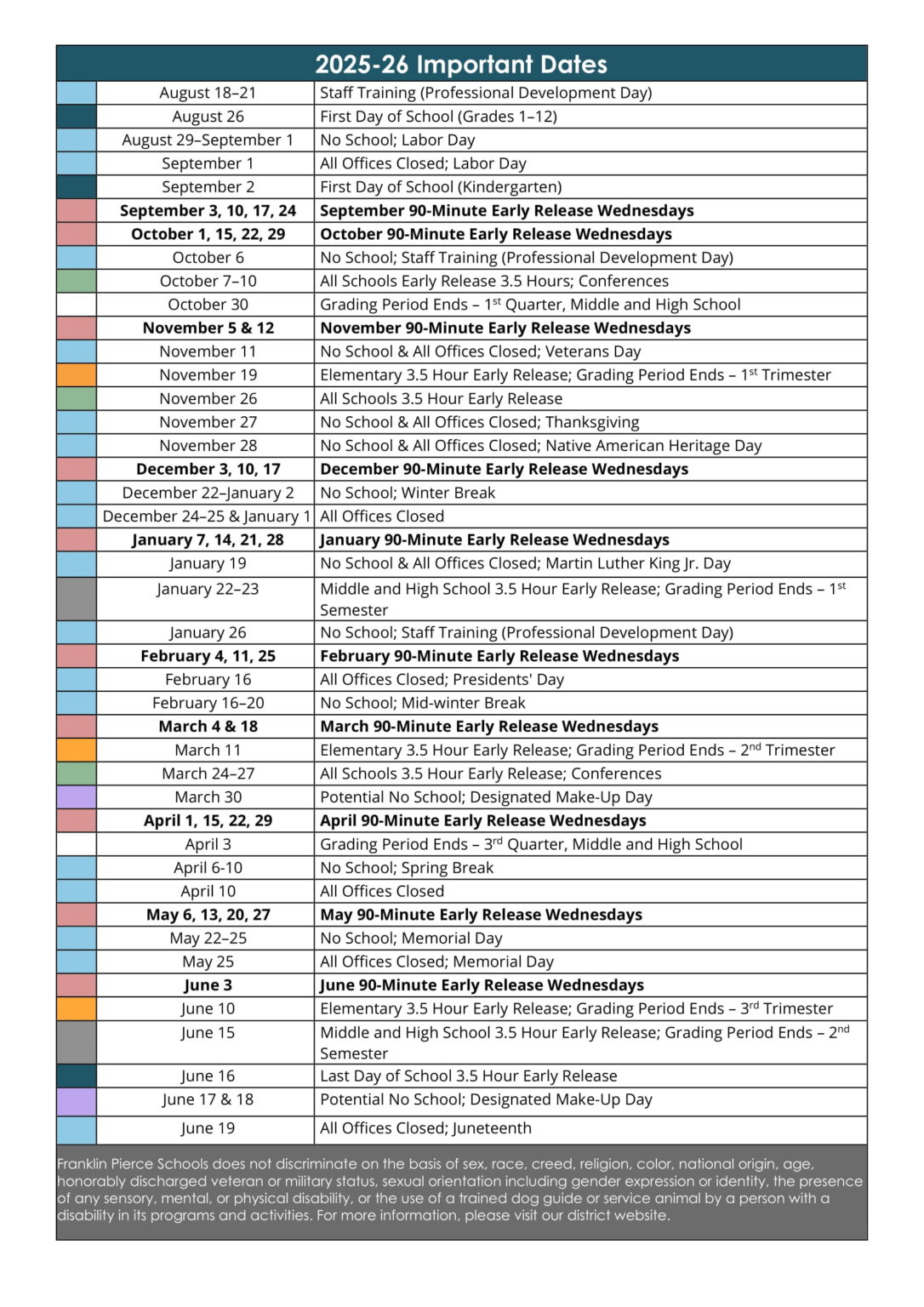 Franklin Pierce Schools Calendar 25-26 Revised [pdf] - EduCounty