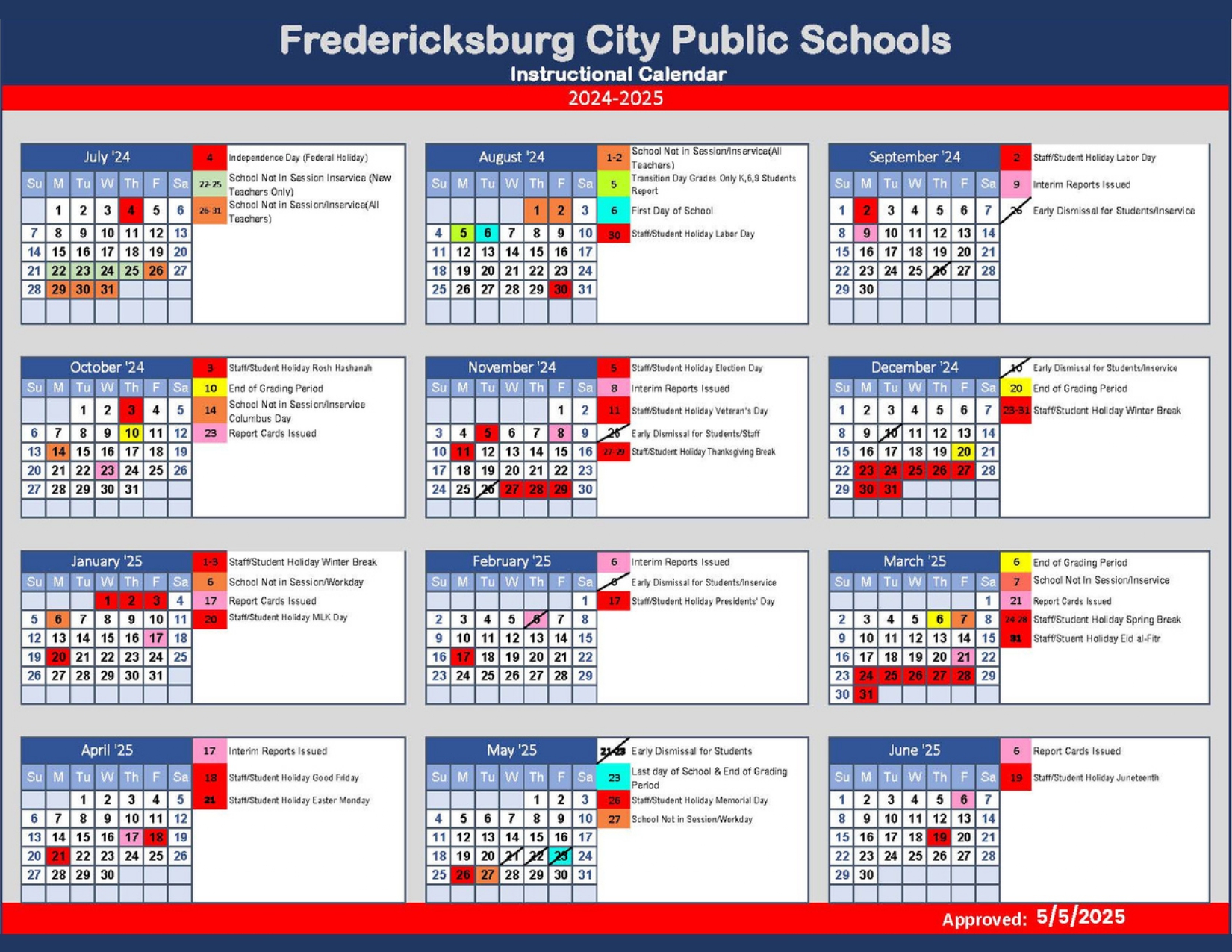 Fredericksburg City Public va Schools Calendar 25-26 Revised [PDF] - EduCounty