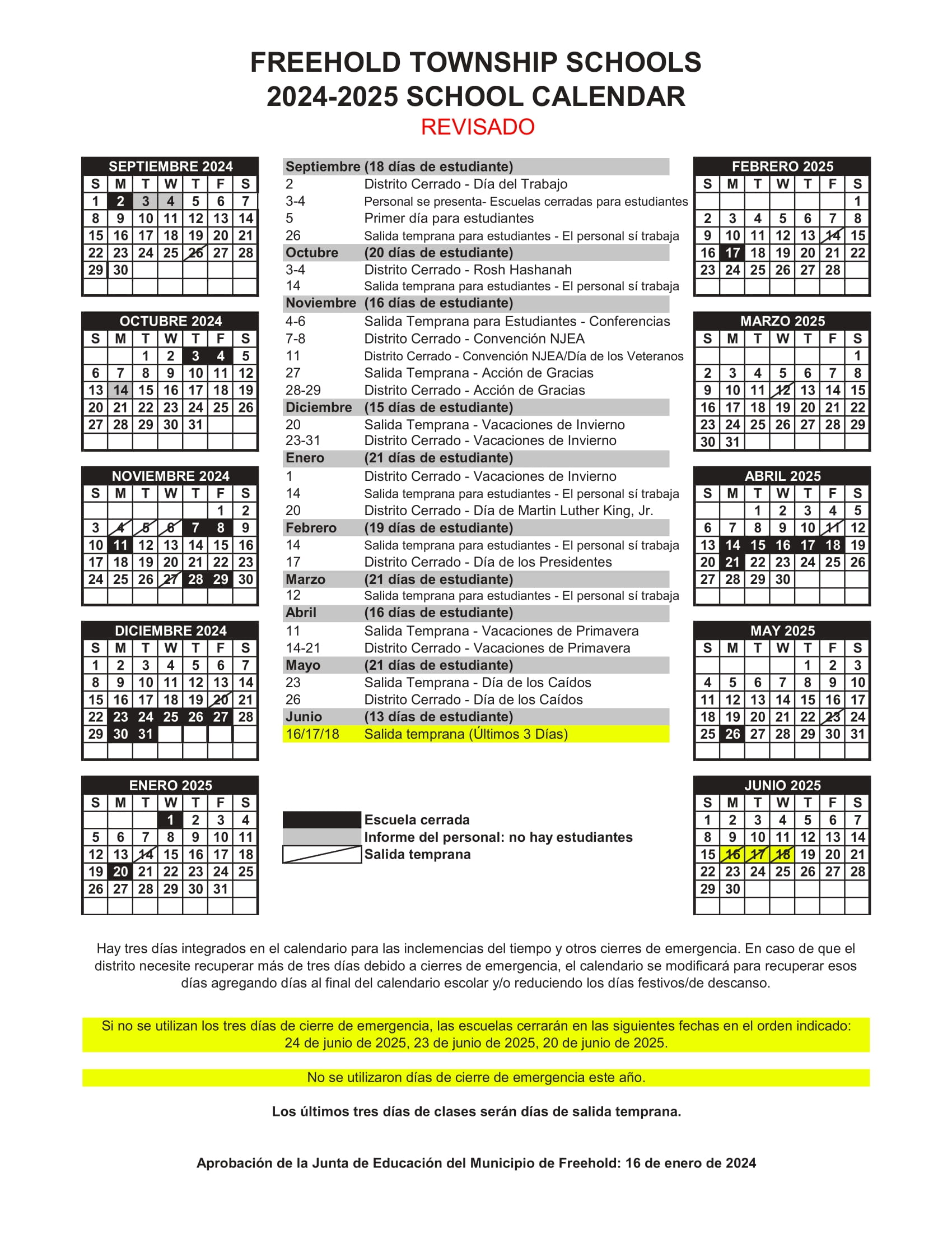 Freehold Township School District Calendar 25-26 Revised [PDF] - EduCounty