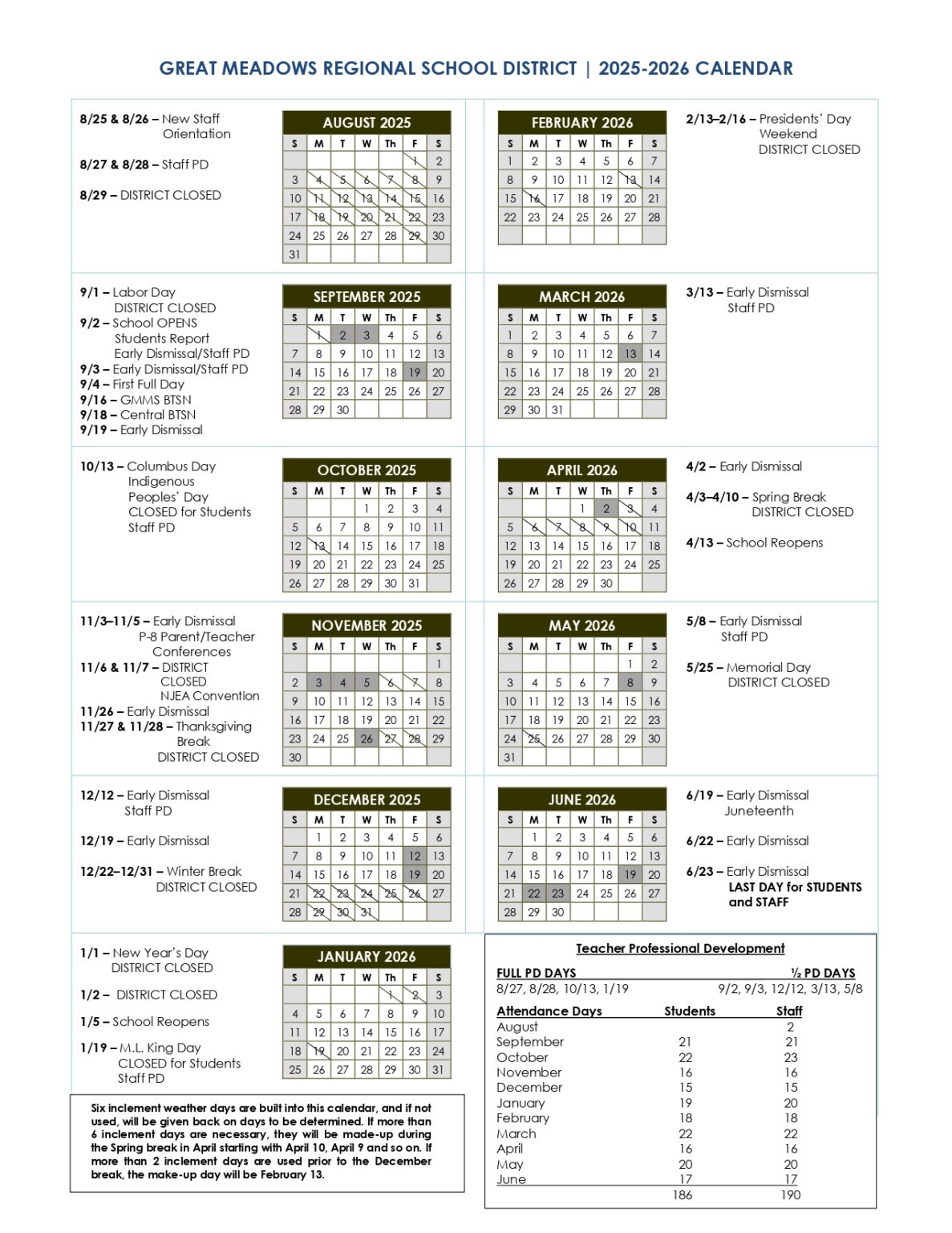 Great Meadows Regional School Calendar 25-26 Revised [PDF] - EduCounty