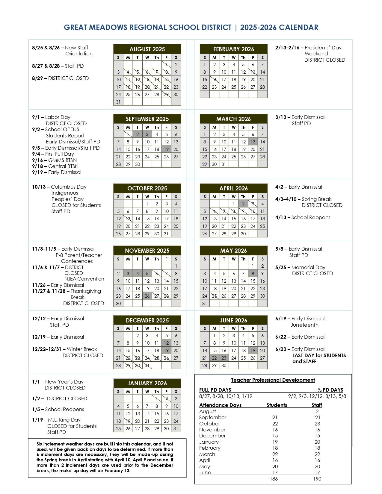 Great Meadows Regional School Calendar 25-26 Revised [PDF] - EduCounty