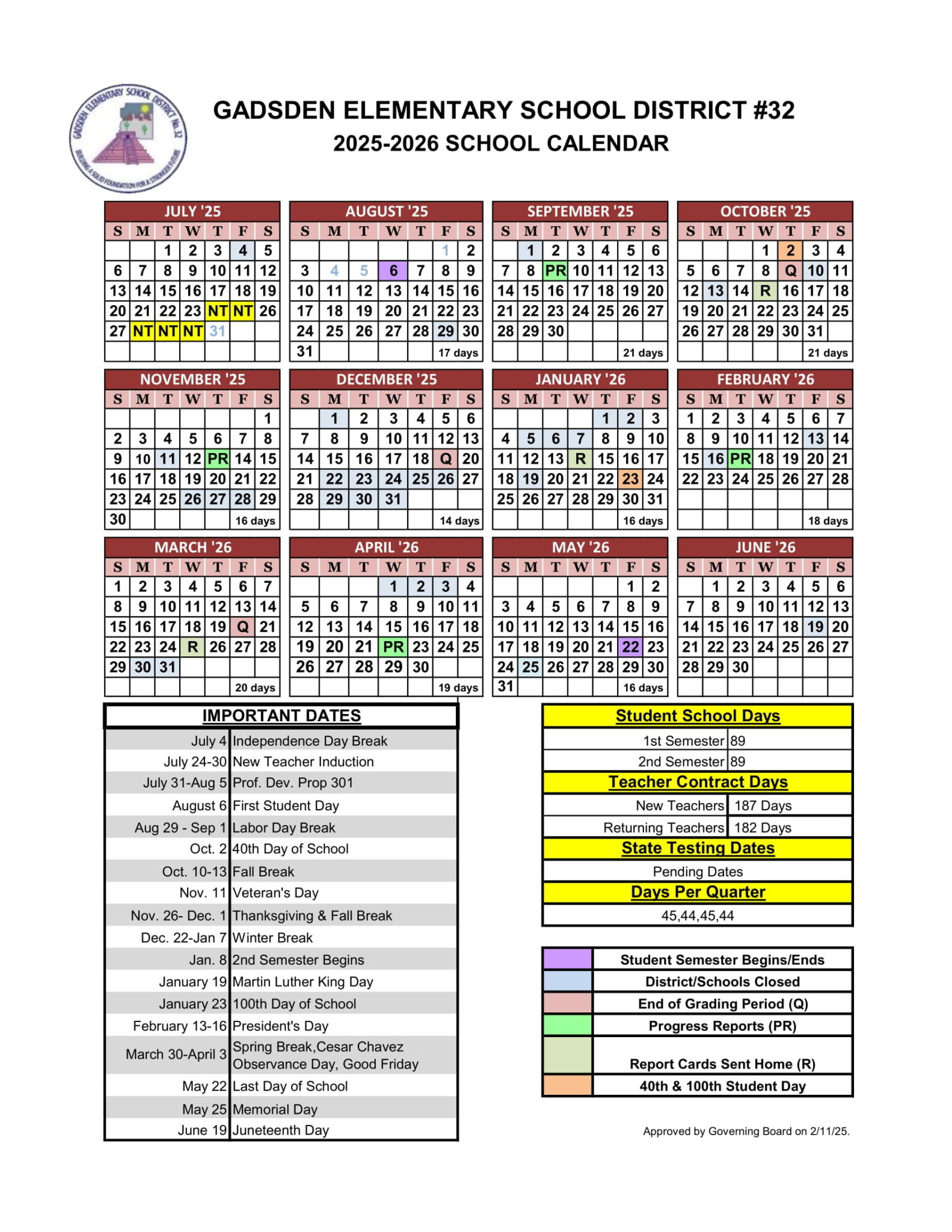 Gadsden Elementary School District Calendar 25-26 Revised [PDF] - EduCounty