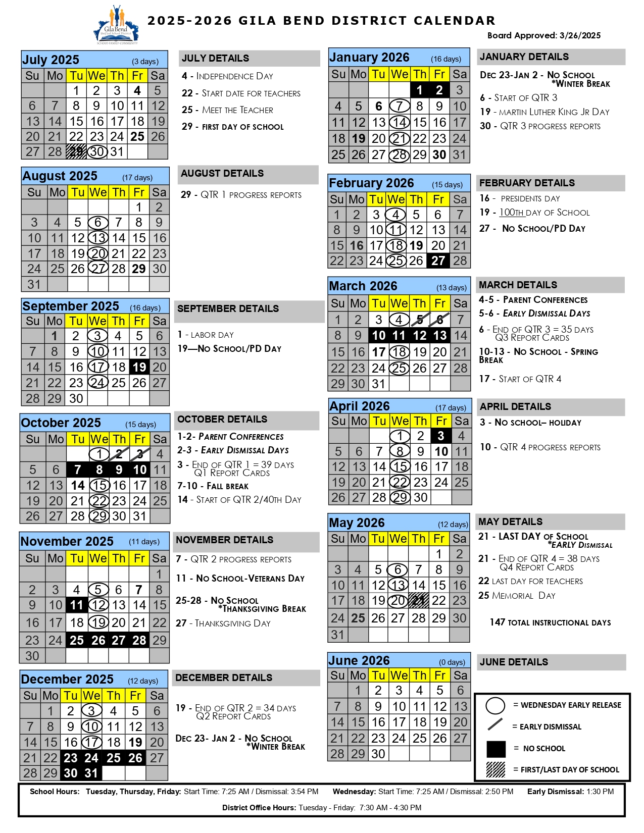 Gila Bend Unified School District Calendar 25-26 Revised [PDF] - EduCounty