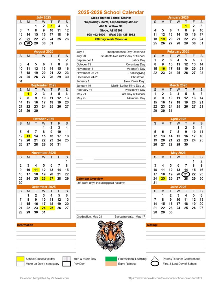 Globe Unified School District Calendar 25-26 Revised [PDF] - EduCounty