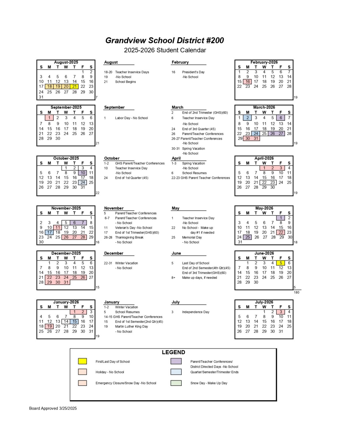 Grandview School District WA Calendar 25-26 Revised [PDF] - EduCounty
