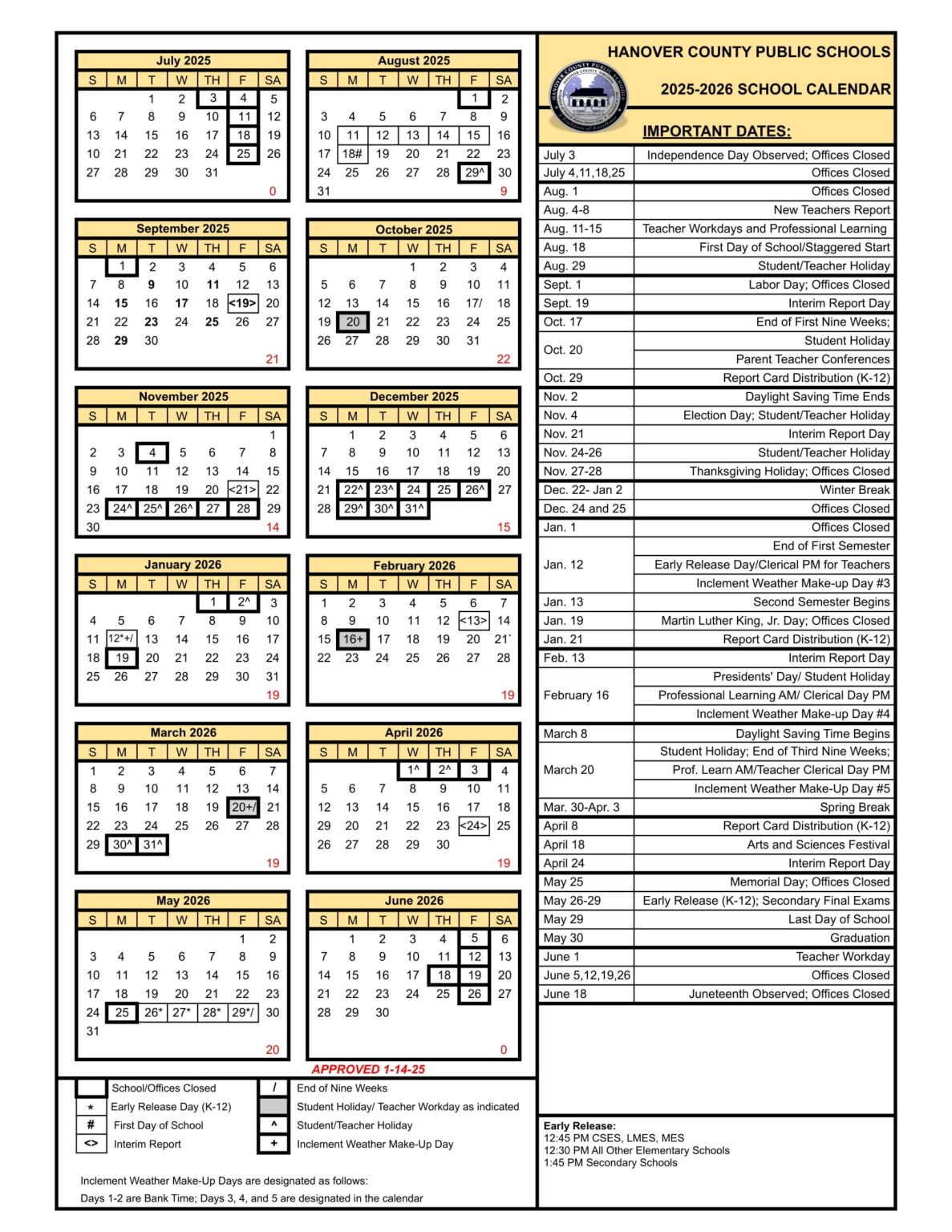 Hanover County Public Schools Calendar 25-26 Revised [PDF] - EduCounty