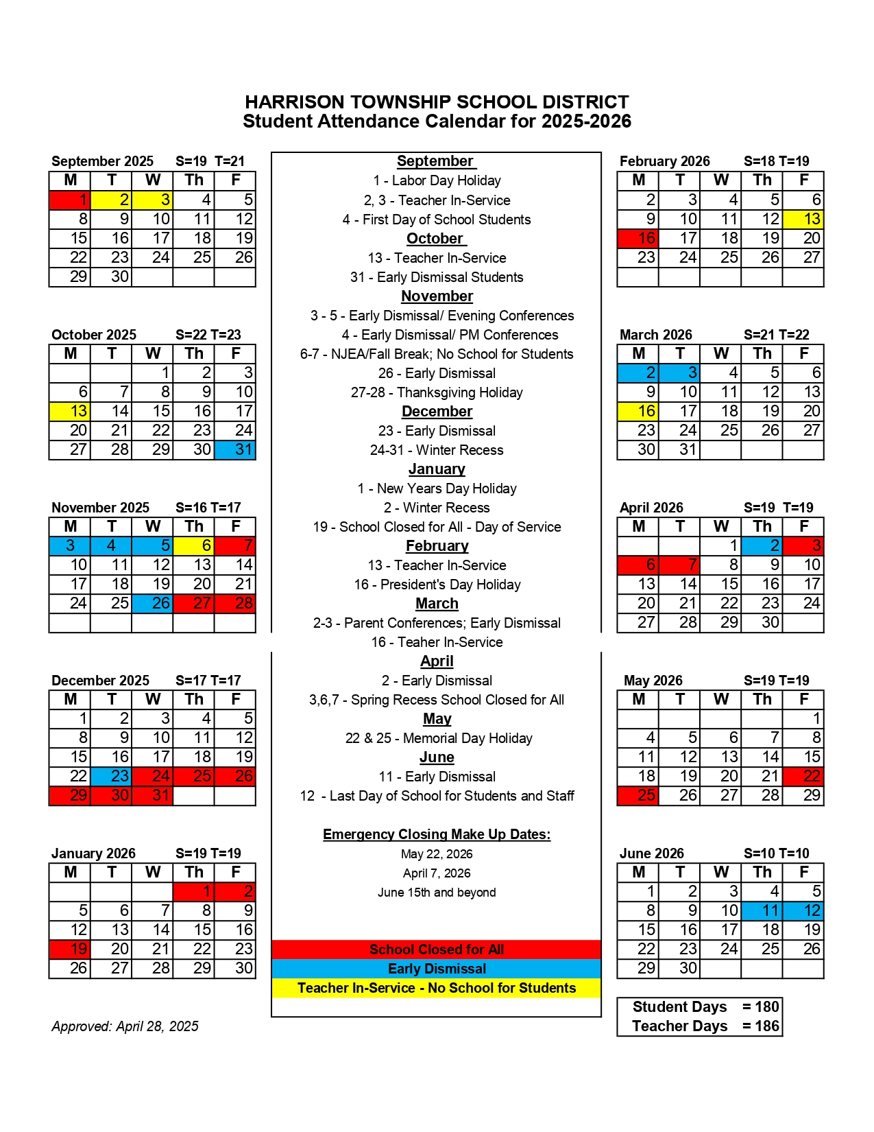 Harrison Township School District Calendar 25-26 Revised [PDF] - EduCounty