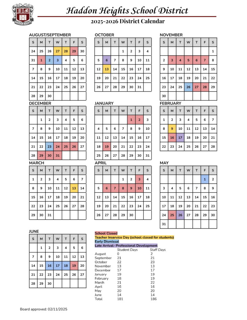 Haddon Heights school district Calendar 25-26 Revised [PDF] - EduCounty
