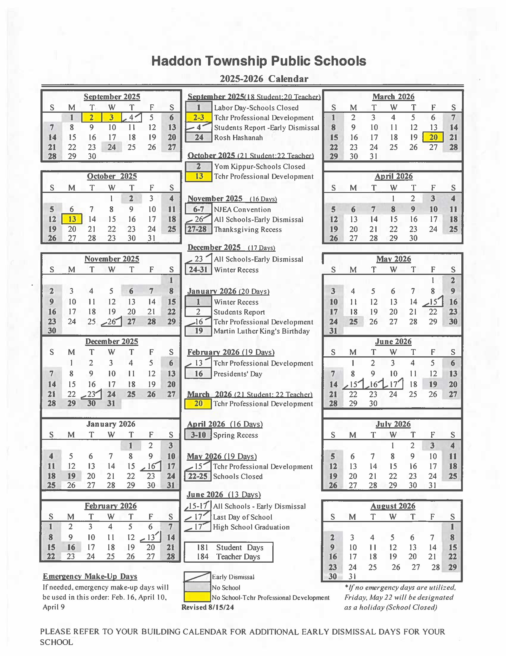 Haddon Township Public Schools Calendar 25-26 Revised [PDF] - EduCounty