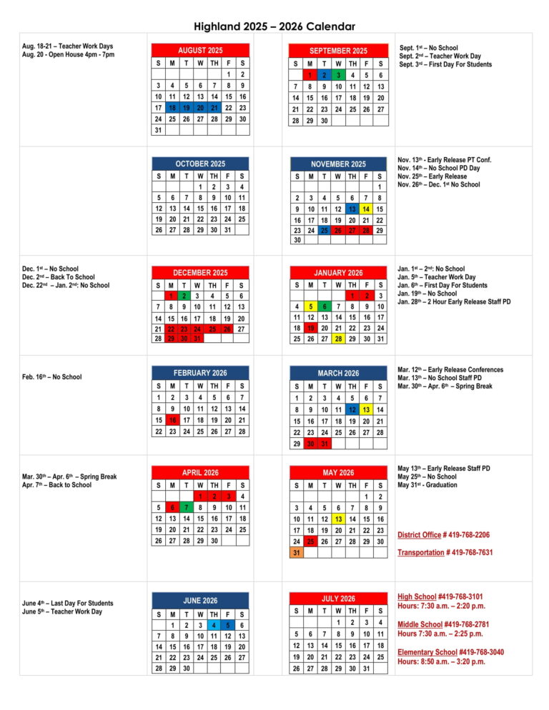 Highland Local Schools Calendar 25-26 Revised [PDF] - EduCounty