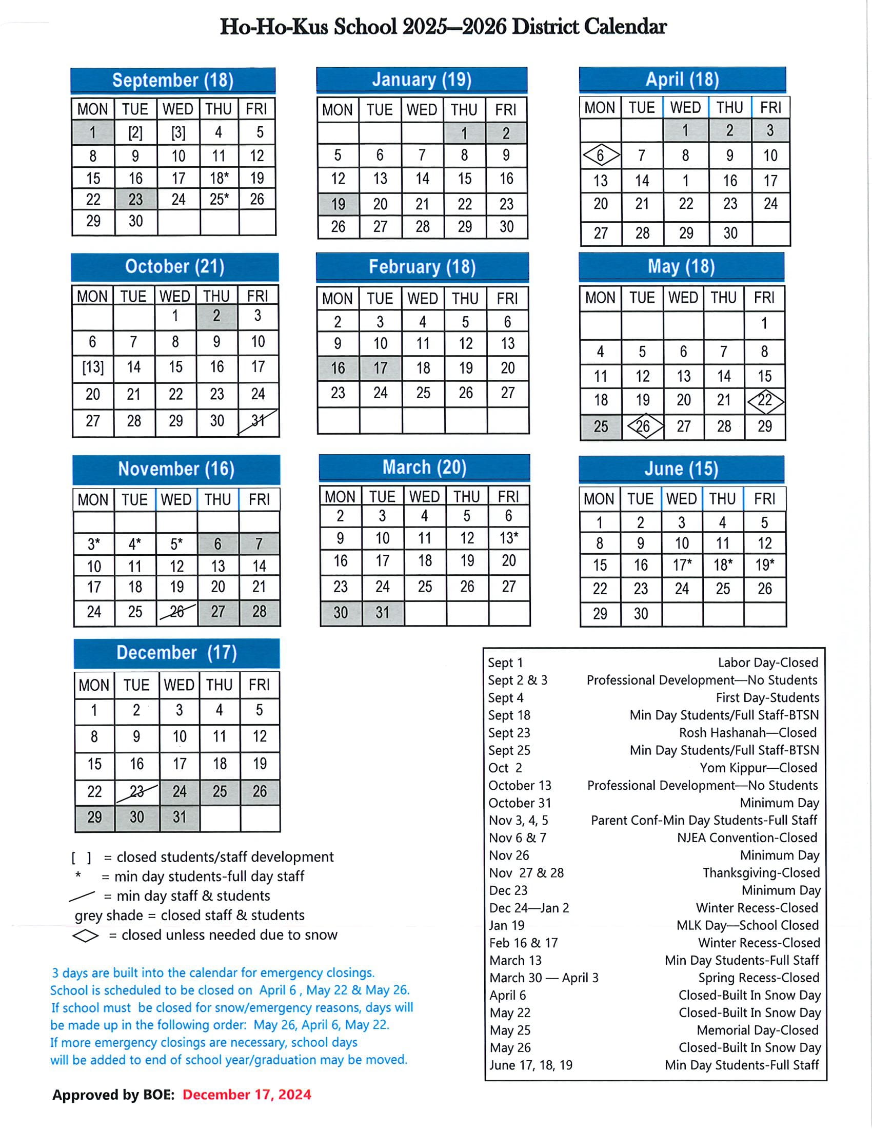 Ho-Ho-Kus School Calendar 25-26 Revised [PDF] - EduCounty