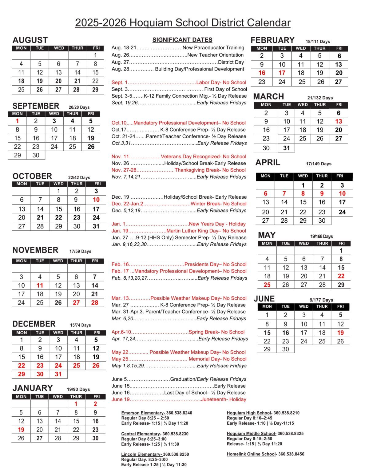 Hoquiam School District wa Calendar 25-26 Revised [PDF] - EduCounty