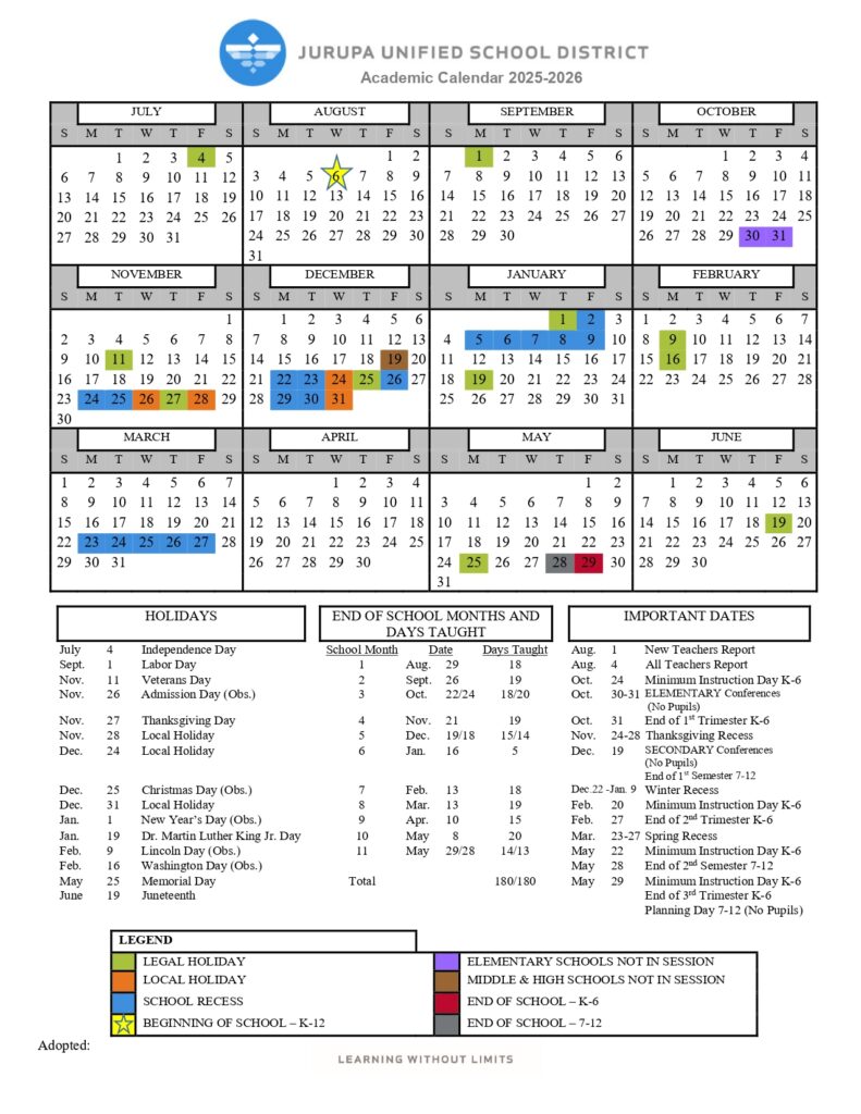 Jurupa Unified School District Calendar 25-26 Revised [pdf] - EduCounty