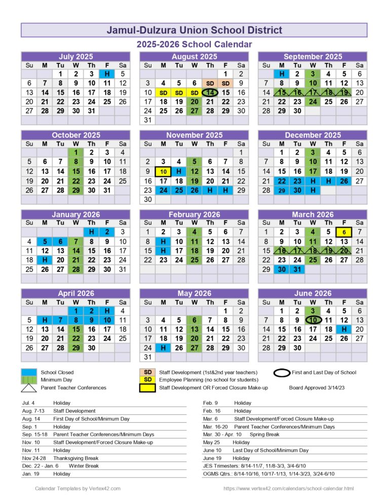 Jamul-Dulzura Union School District Calendar 25-26 Revised [PDF] - EduCounty