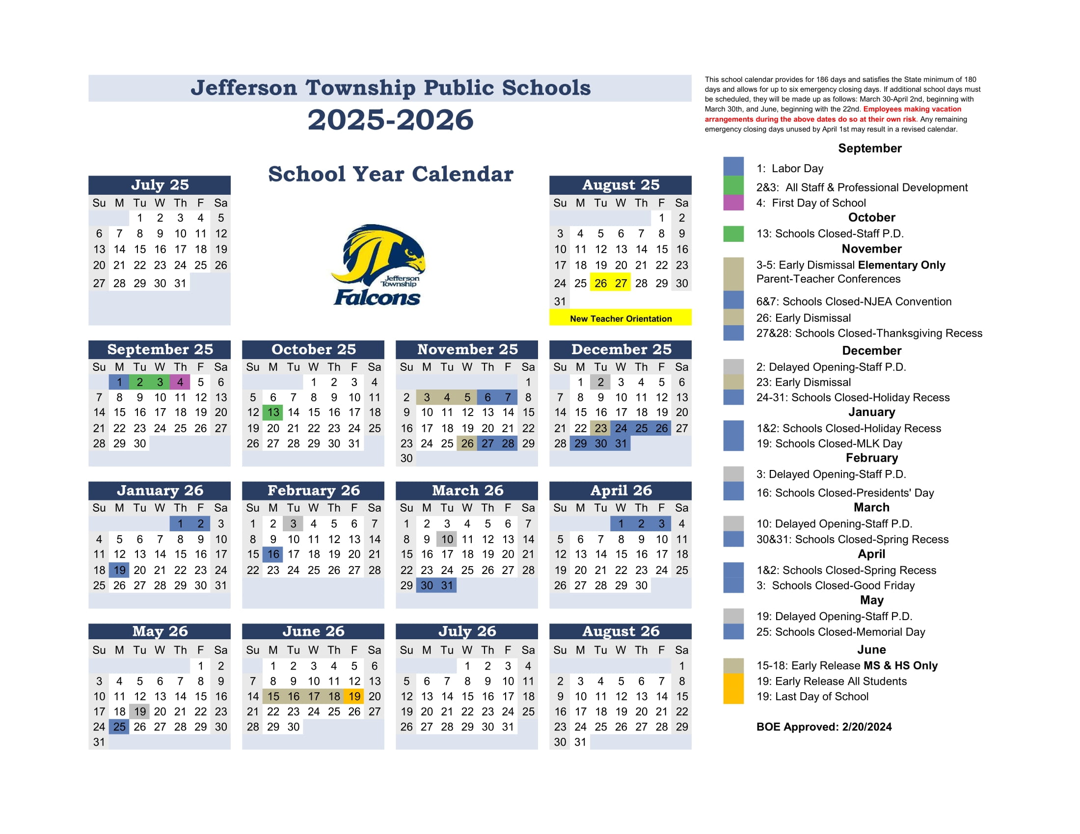 Jefferson Township Public Schools Calendar 25-26 Revised [PDF] - EduCounty