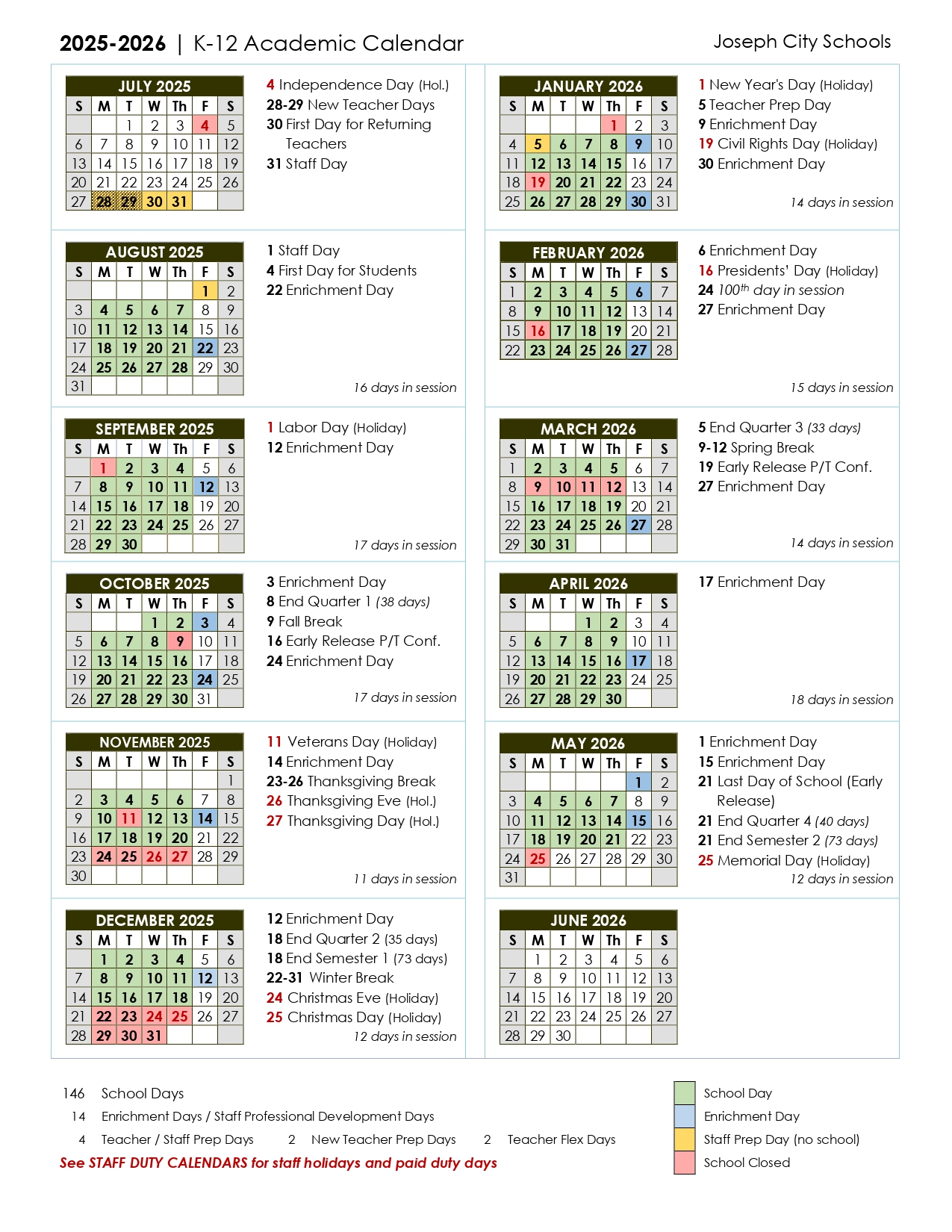 Joseph City School District Calendar 25-26 Revised [PDF] - EduCounty