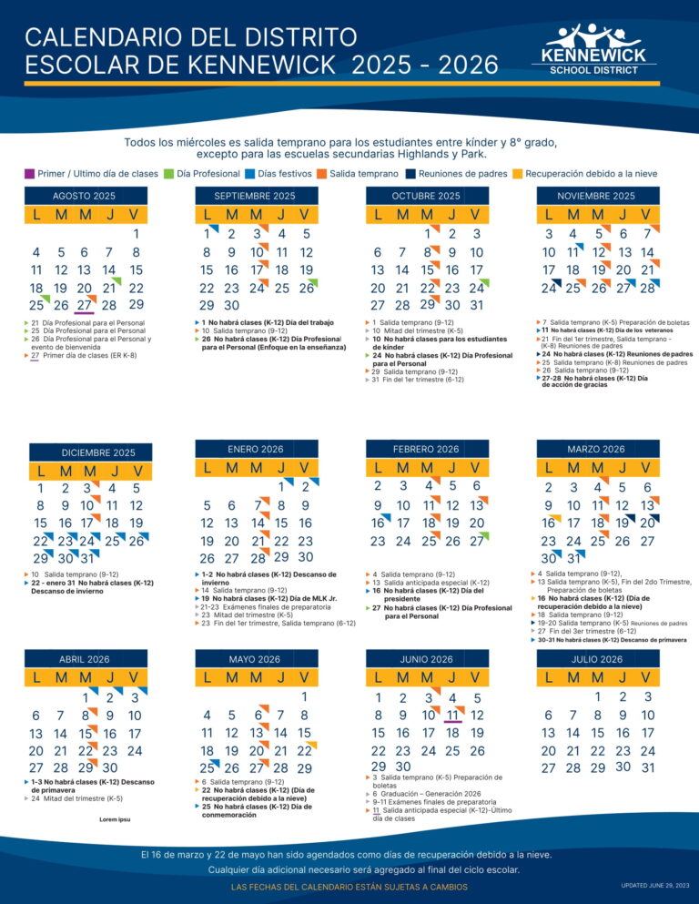 KENNEWICK SCHOOL DISTRICT Calendar 25-26 Revised [PDF] - EduCounty