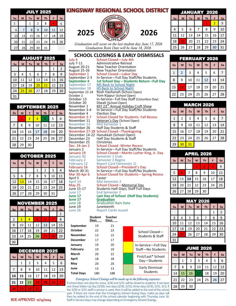 Kingsway Regional School District Calendar 25-26 Revised [PDF] - EduCounty