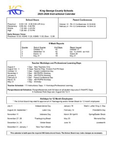 King George county schools calendar 25-26 Revised [PDF] - EduCounty