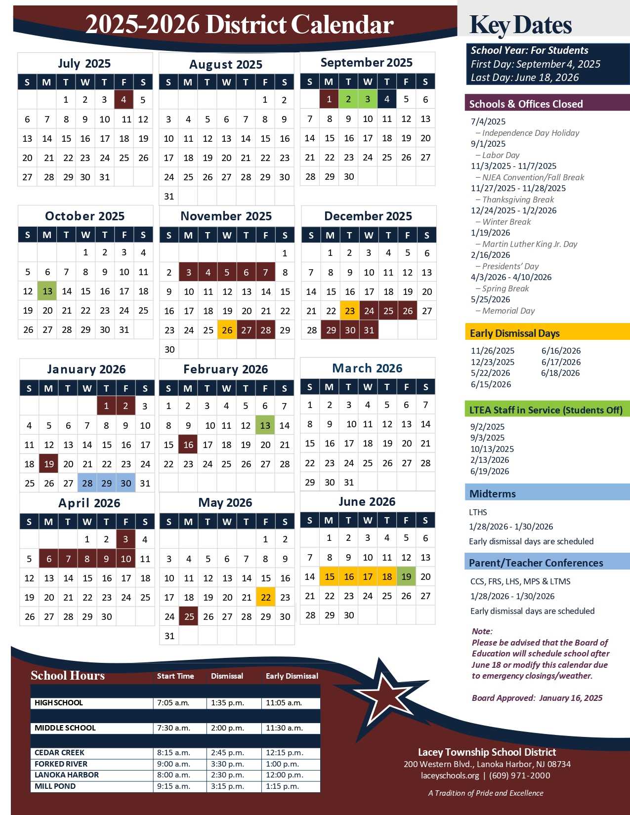 Lacey Township School District Calendar 25-26 Revised [PDF] - EduCounty