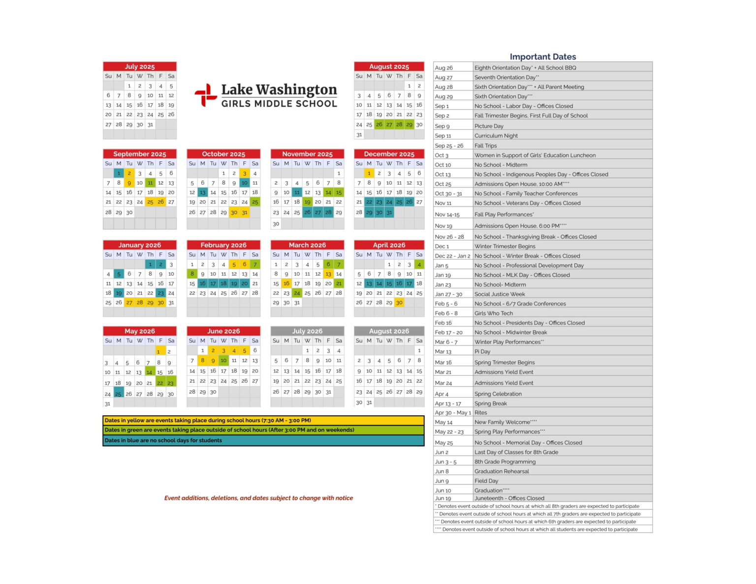 Lake Washington Girls Middle School Calendar 25-26 Revised [PDF ...
