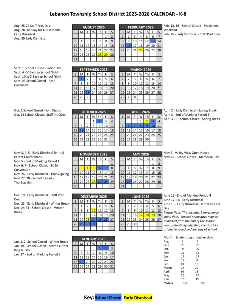 Lebanon Township School District Calendar 25-26 Revised [PDF] - EduCounty