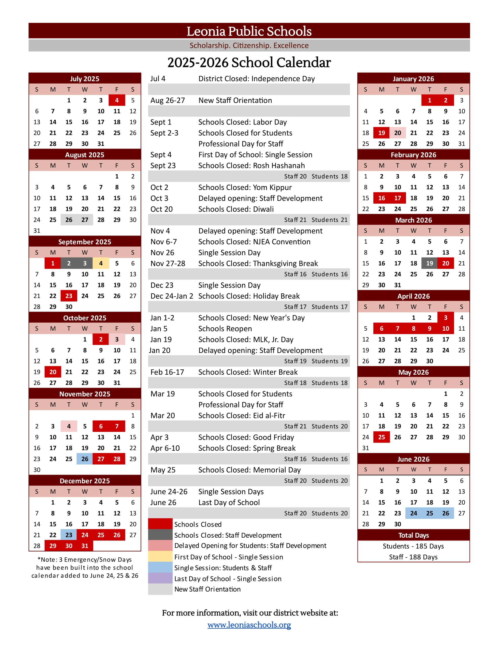 Leonia Public Schools Calendar 25-26 Revised [PDF] - EduCounty