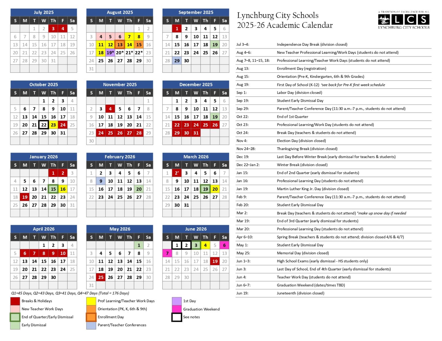 Lynchburg City Schools va Calendar 25-26 Revised [pdf] - EduCounty