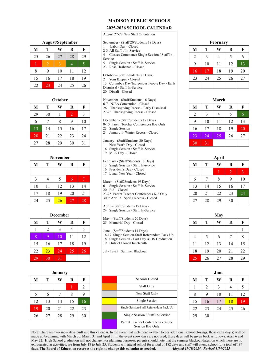 Madison Public schools calendar 25-26 Revised [PDF] - EduCounty