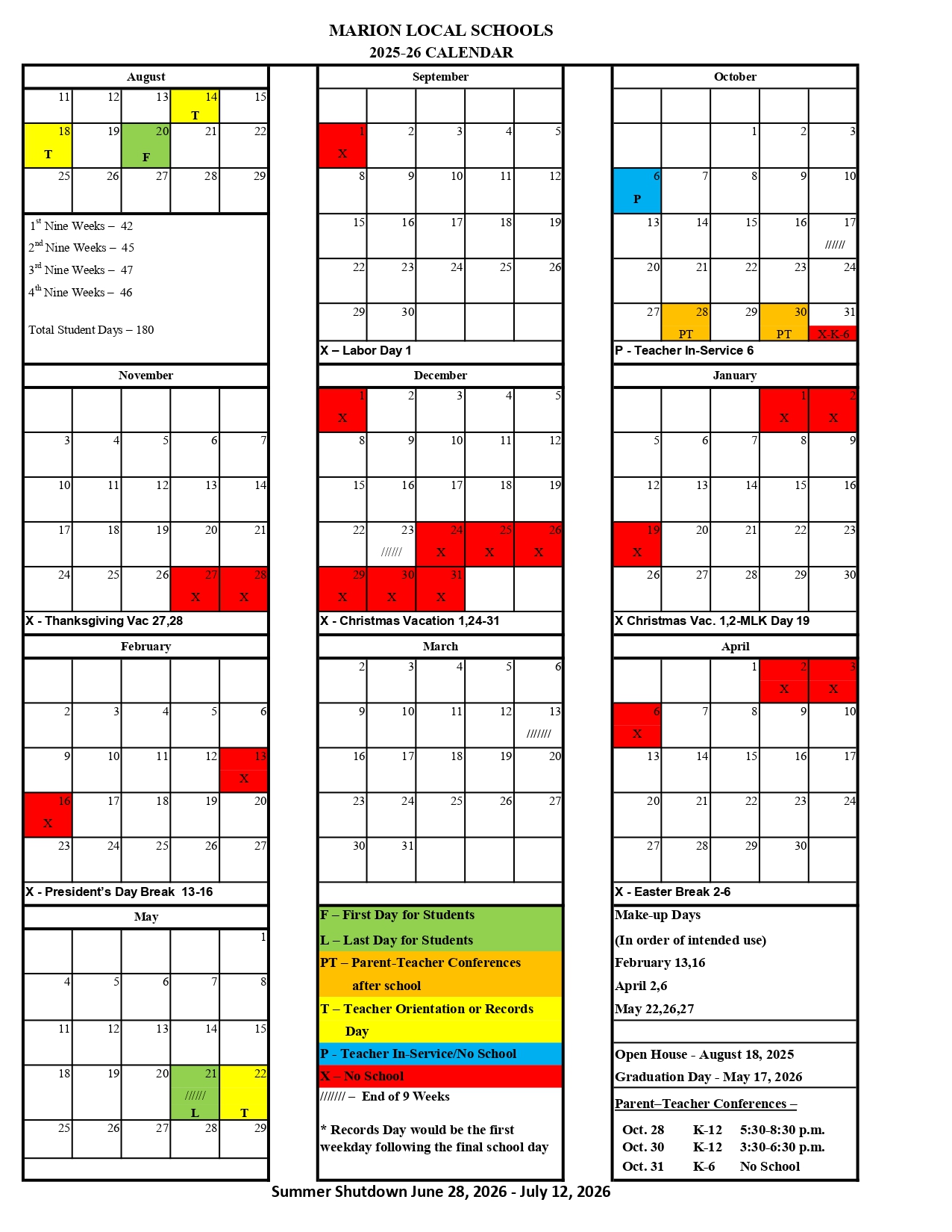 Marion Local schools calendar 25-26 Revised [PDF] - EduCounty