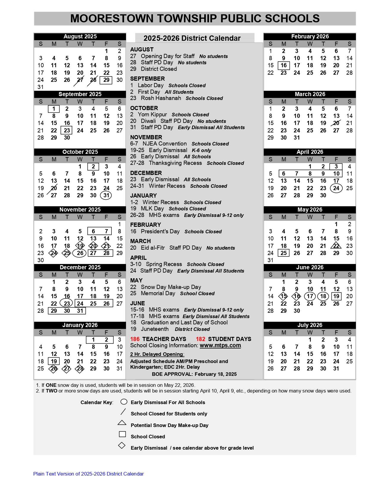 Moorestown Township Public Schools Calendar 25-26 Revised [PDF] - EduCounty