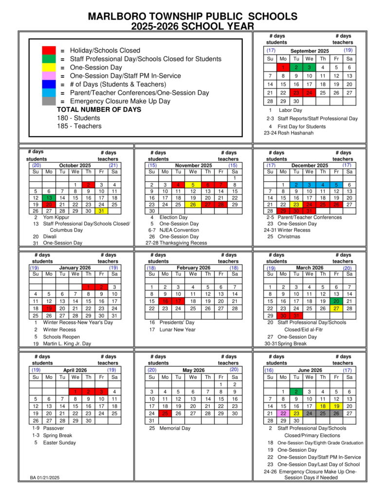 Marlboro Township school calendar 25-26 Revised [PDF] - EduCounty
