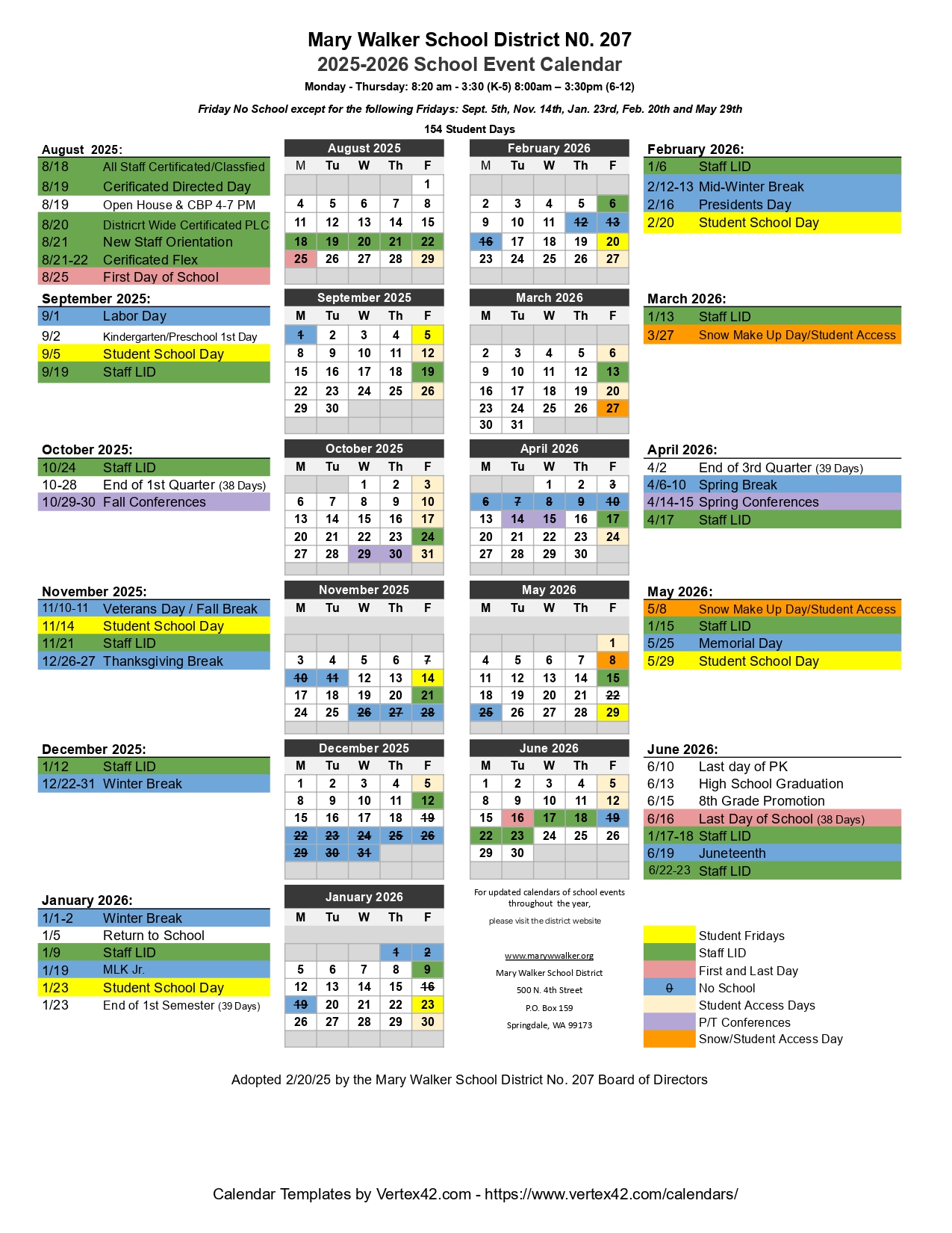 Mary Walker School District Calendar 25-26 Revised [PDF] - EduCounty