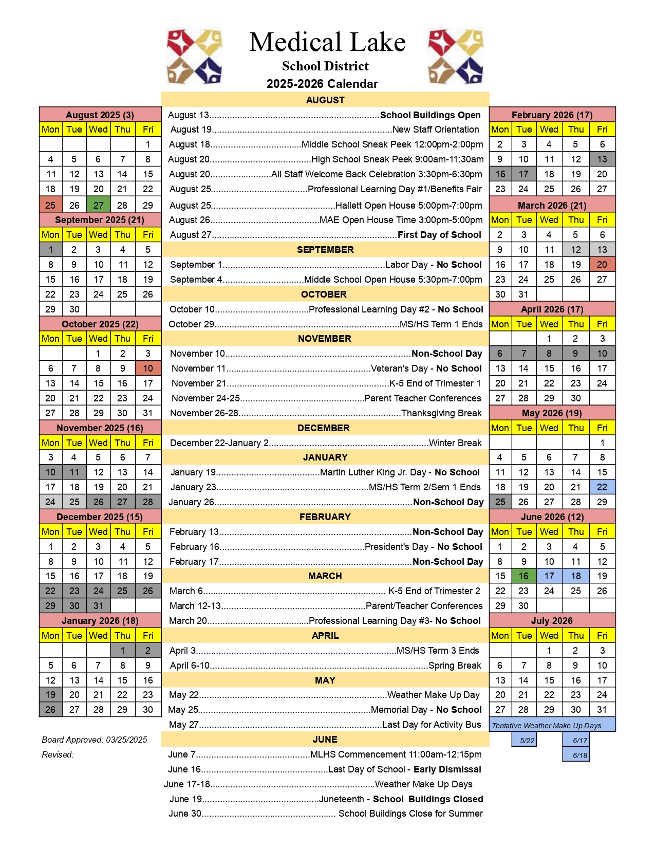 Medical Lake School District wa Calendar 25-26 Revised [PDF] - EduCounty
