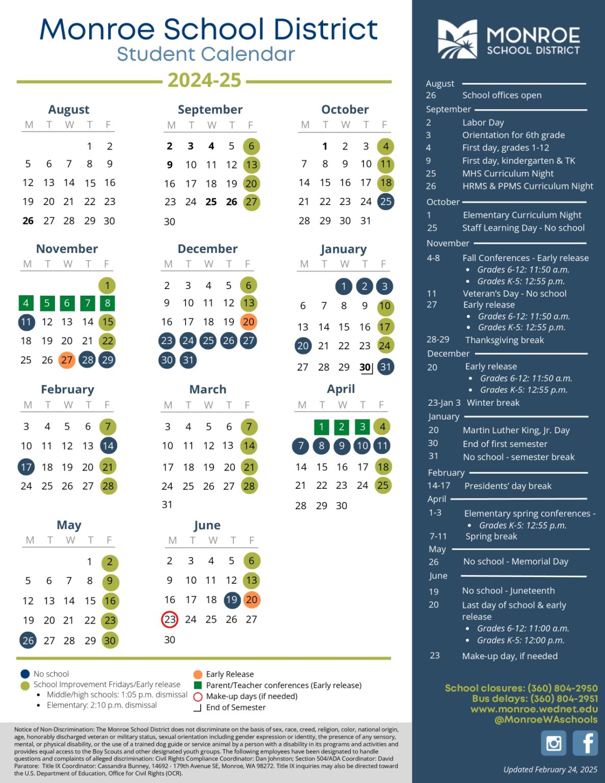 Monroe School District Calendar 24-25 Revised [PDF] - EduCounty